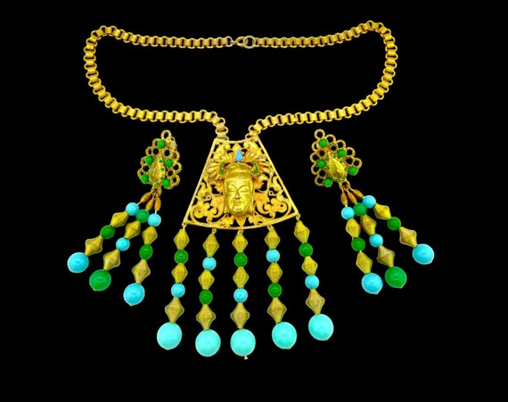 Hattie Carnegie Buddha by Jeanne /Green & Blue Glass … - Gem