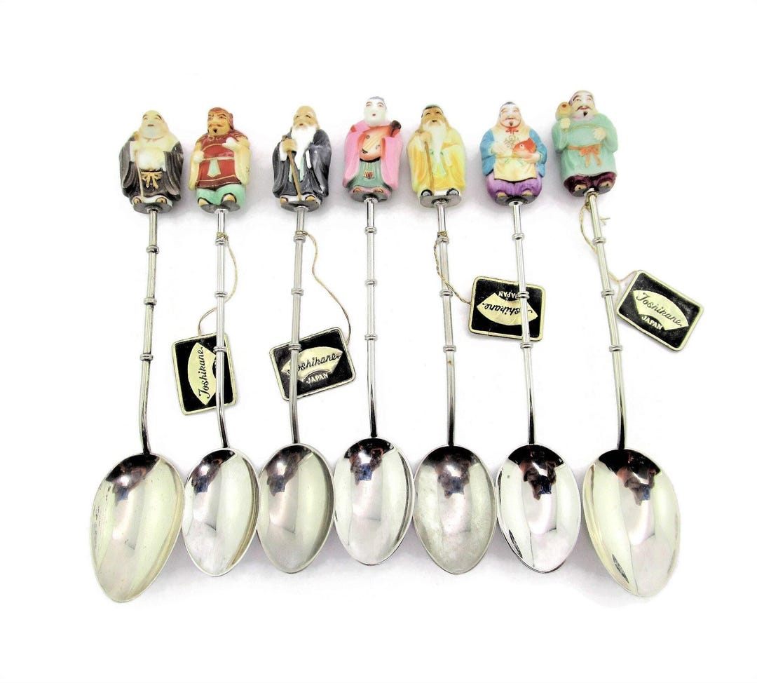 Toshikane Fortune Gods Spoon CHOICE /3D Figural Finial and Bamboo Stems ...