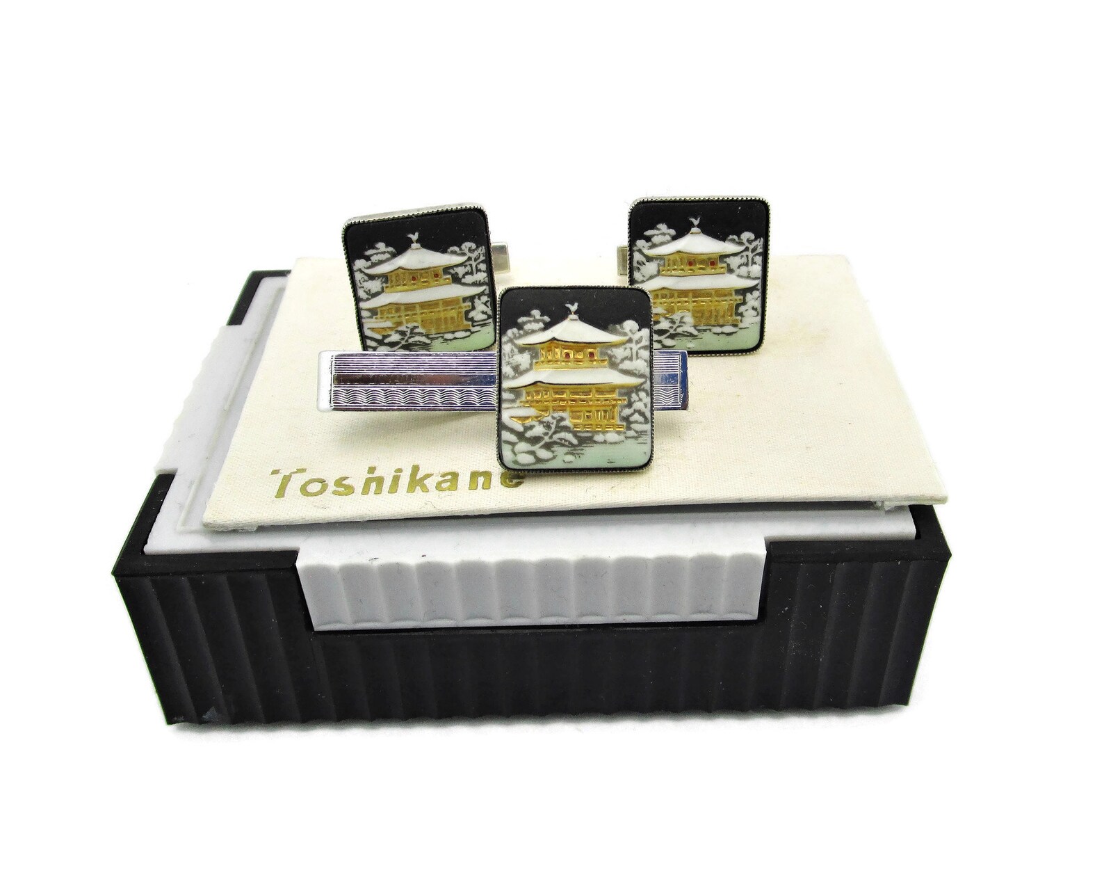 Toshikane Cuff Links Tie Clasp /kinkakuji Temple Golden Pavilion Tile ...