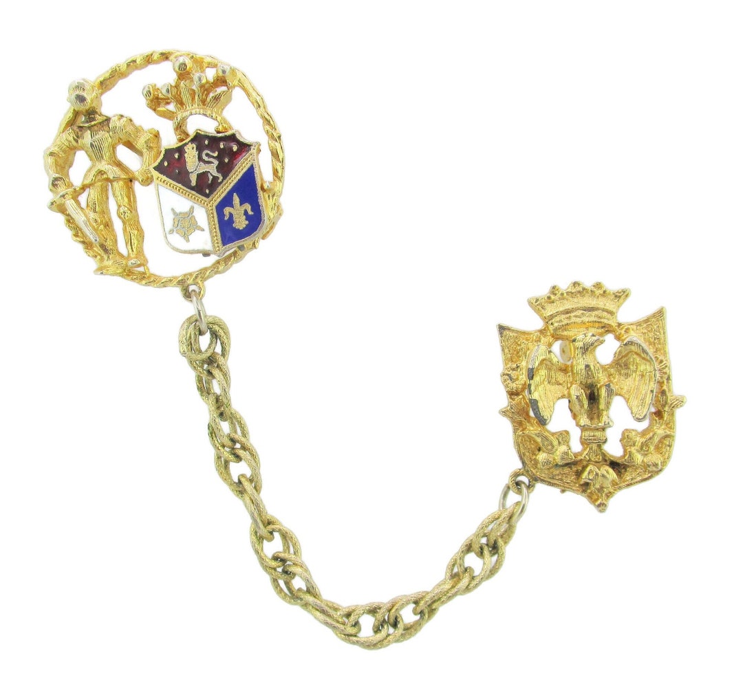 Coro CGI Inc Heraldic Pins/swag Chain Chatelaine Brooch/blue White Red ...