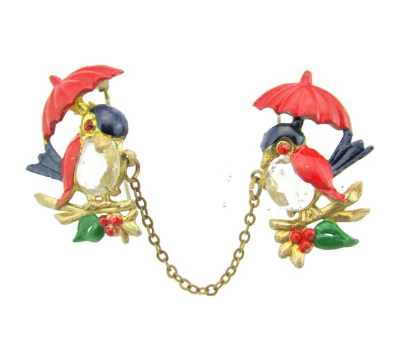 Fred Gray Umbrella Birds Brooch/Avian lover Chatelain… - Gem