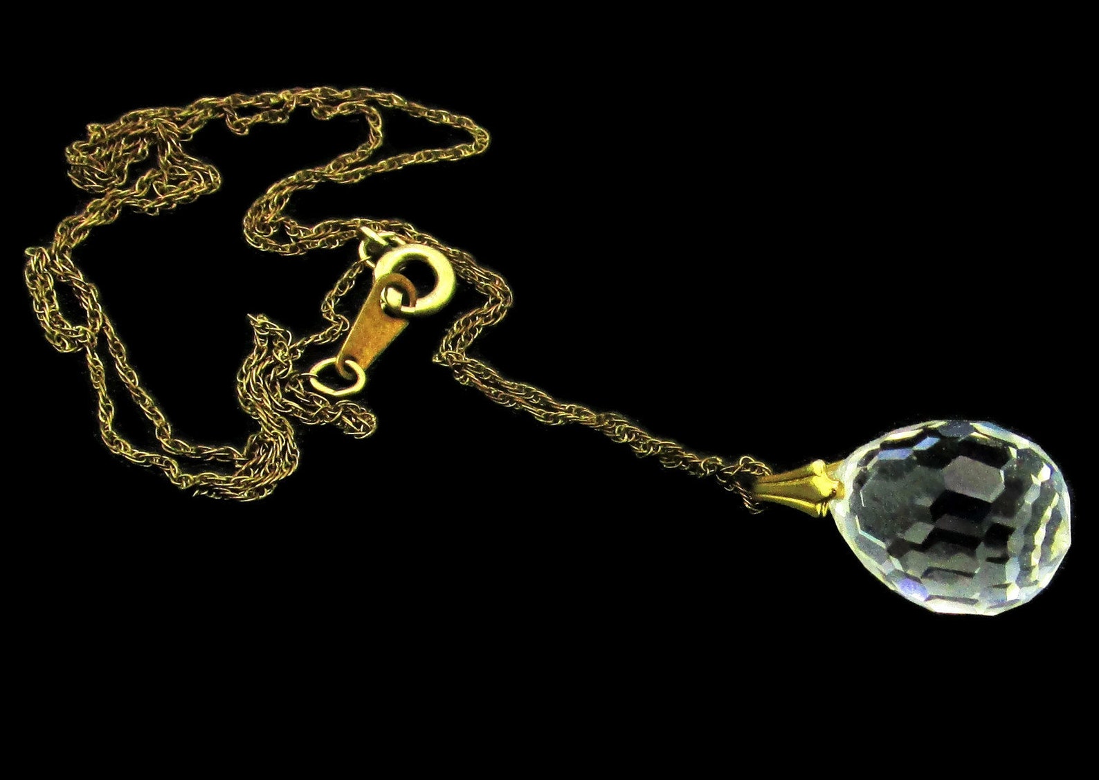Briolette Crystal Pendant Necklace/ 14k Gf Fine Rope Chain/ - Etsy