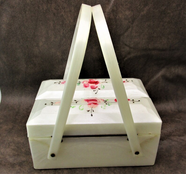 Art Deco Pearlized Lucite Box Purse/hand Painted Hot Pink Flowers Snd ...