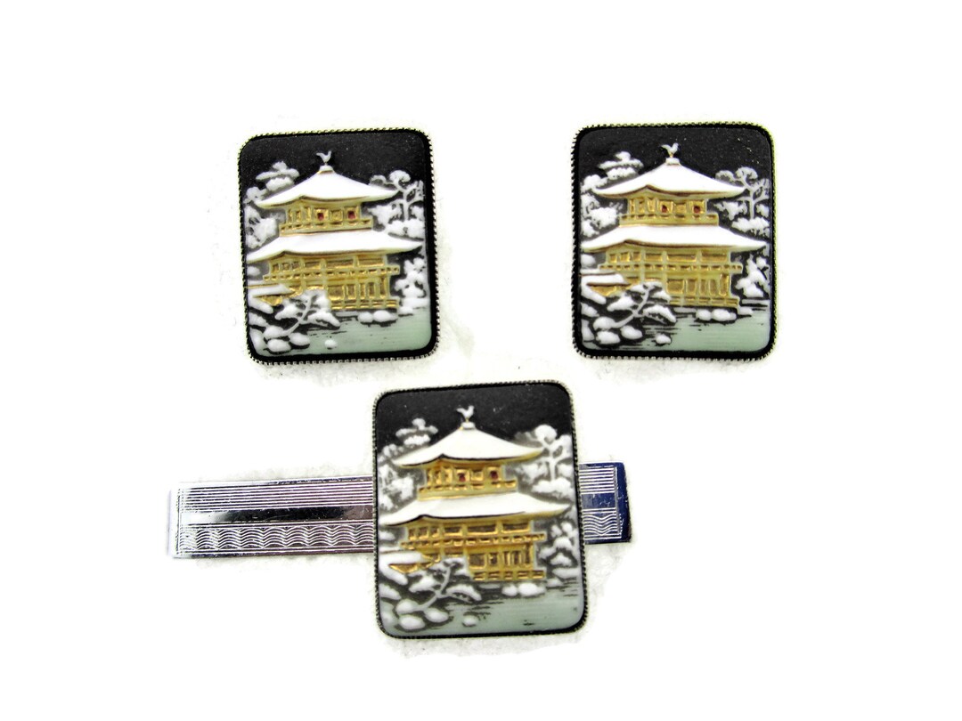 Toshikane Cuff Links Tie Clasp /kinkakuji Temple Golden Pavilion Tile ...