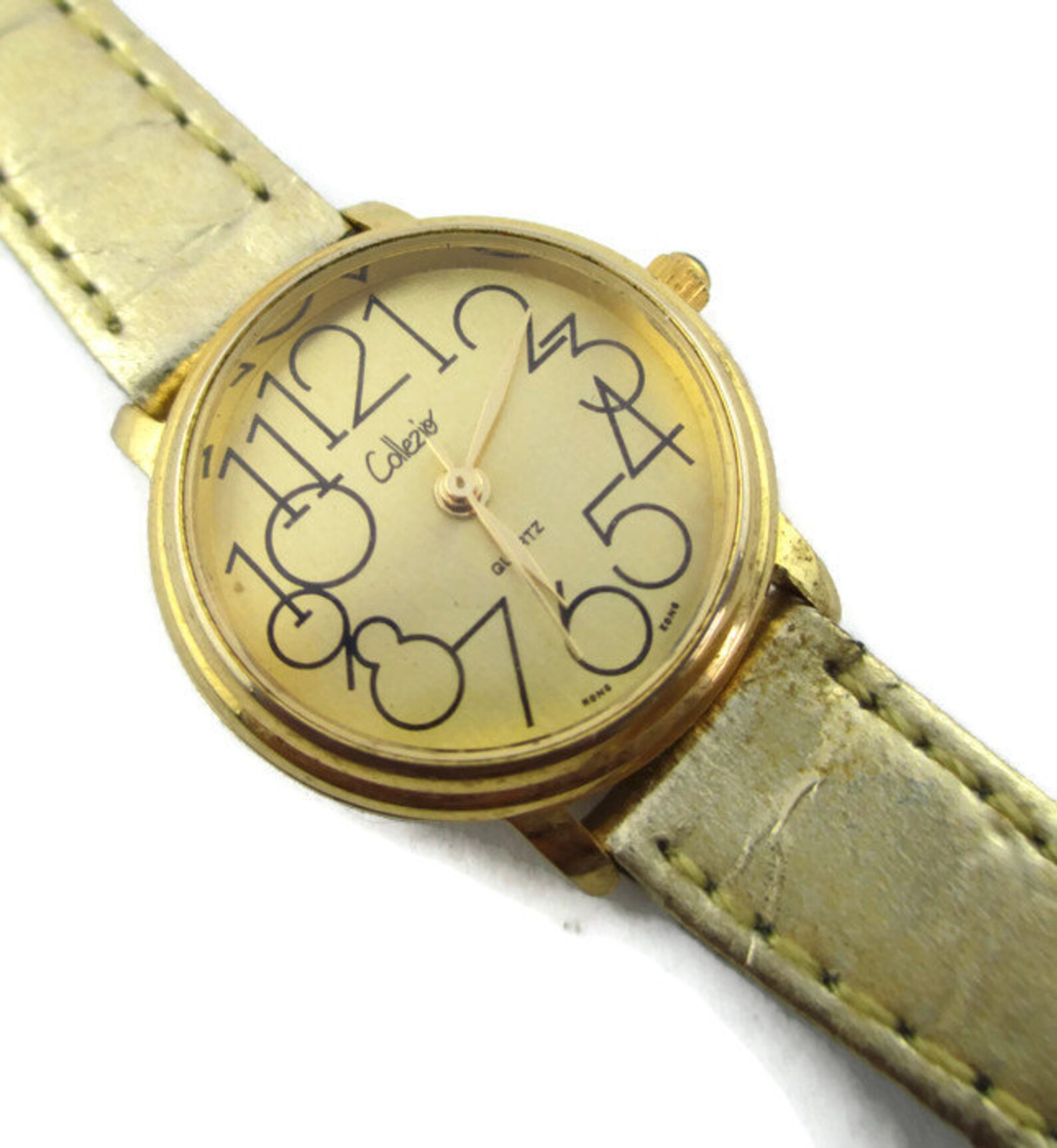 COLLEZIO Big Numbers Watch / Gold Metallic Leather Strap/ Hong - Etsy