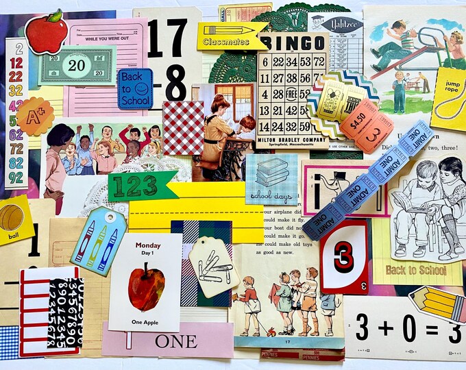 Vintage Back to School Themed Ephemera Pack - Retro School Ephemera ...