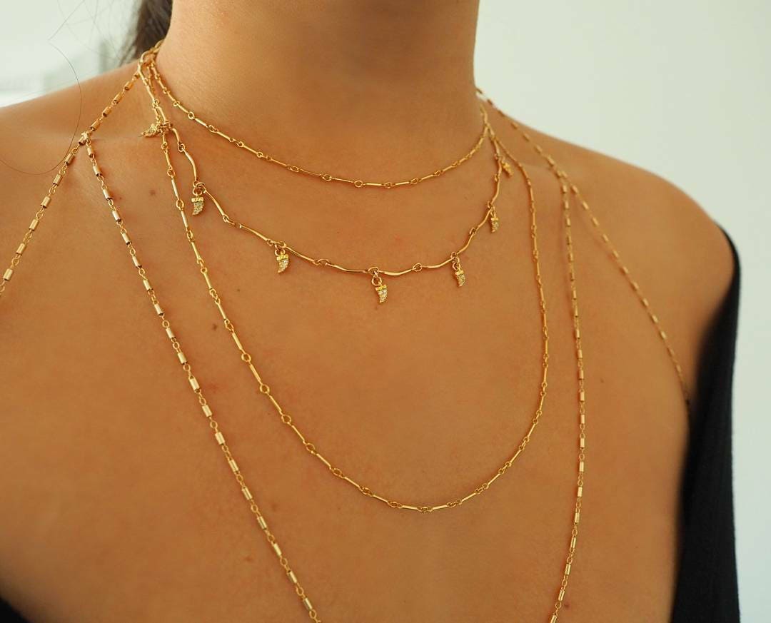 14k Gold Filled Bohemian Chain Bralette Halter Top Body Chain | Etsy