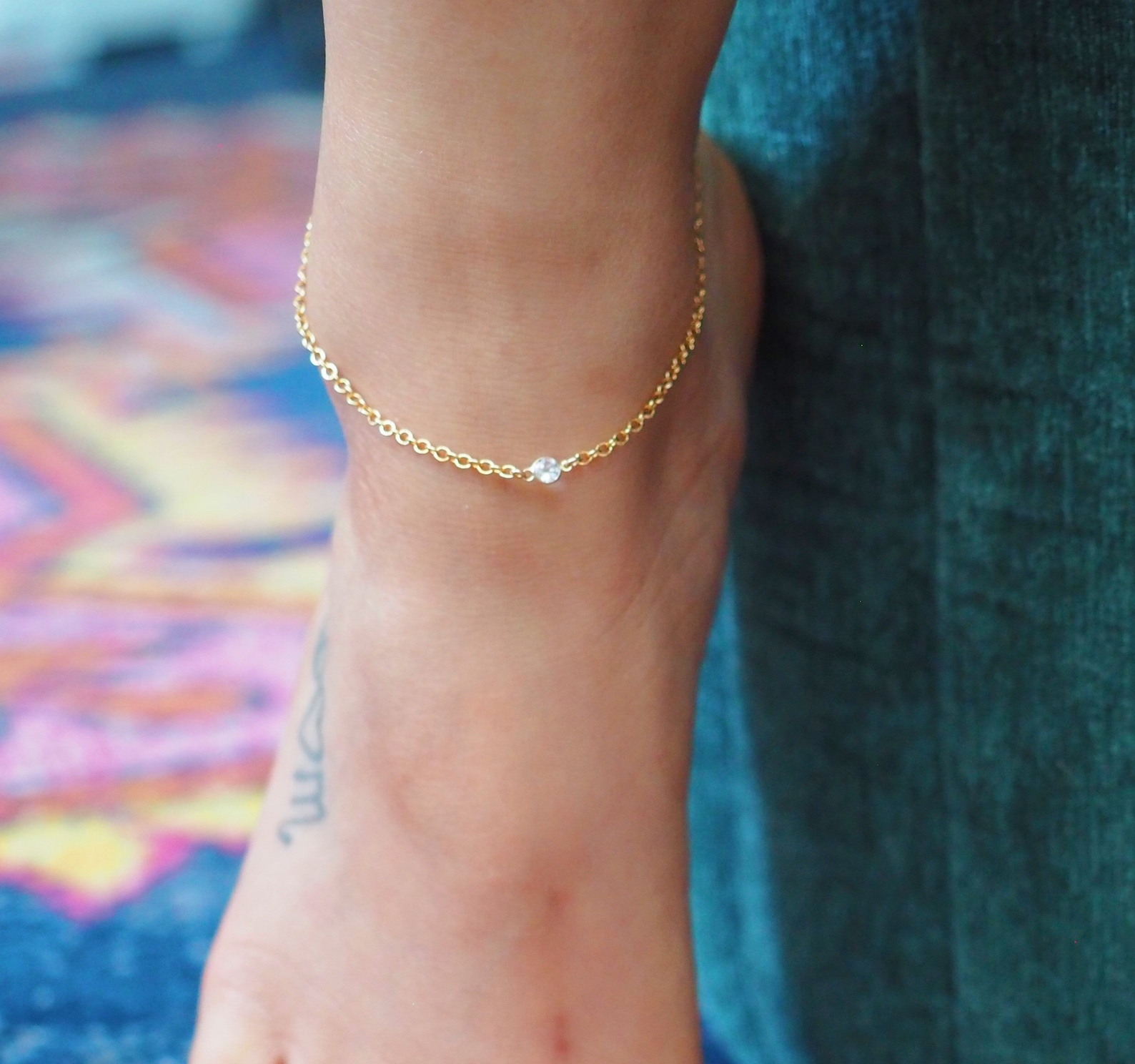 14k Gold Filled Anklet With Solid Gold White Topaz - Etsy