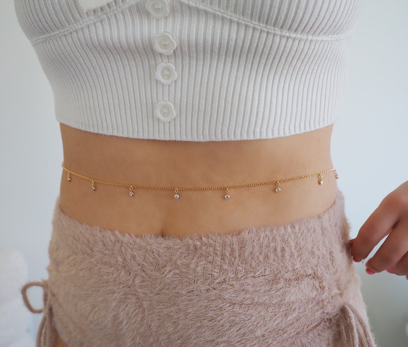 14k Gold Filled Dangling CZ Belly Chain - Etsy