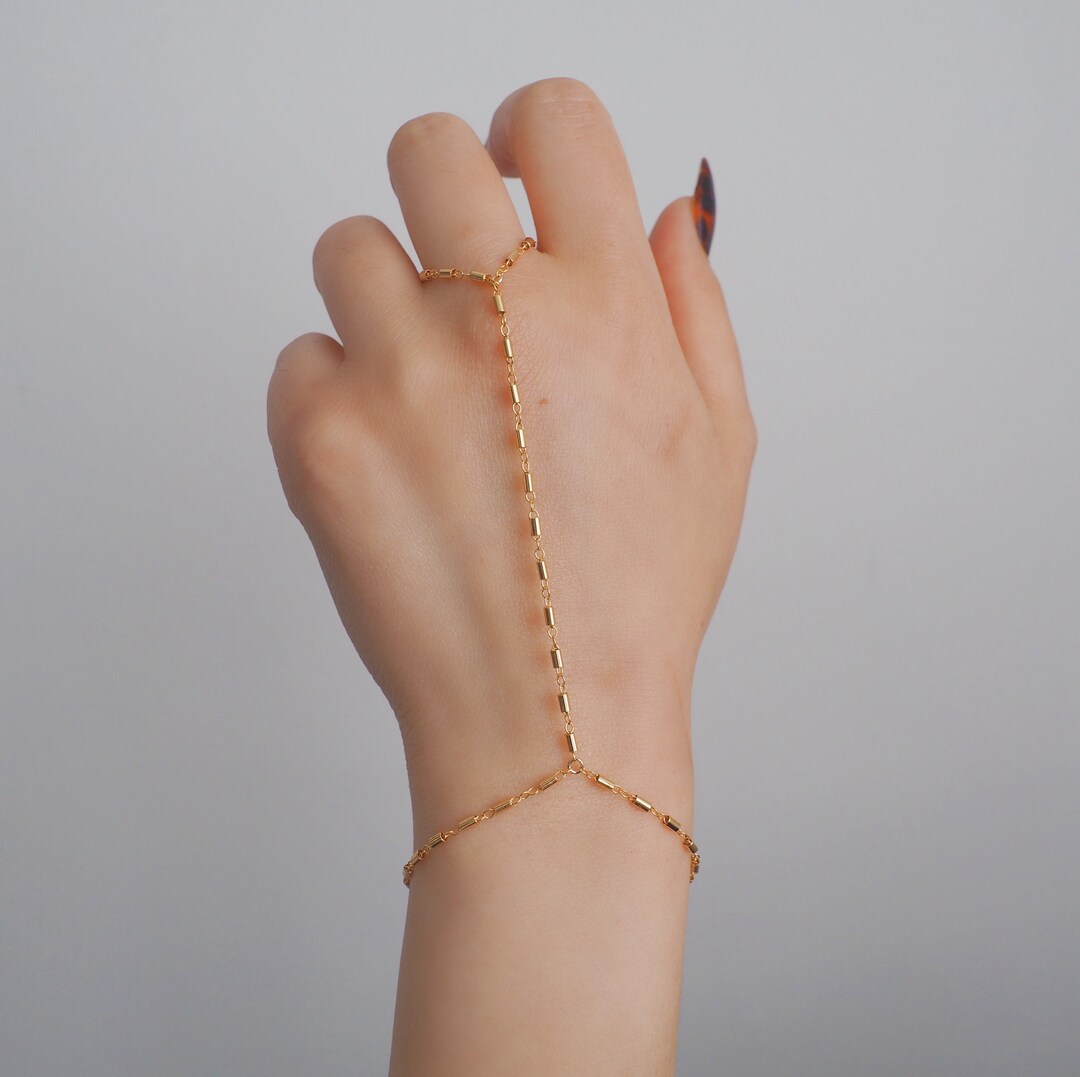 14k Gold Filled Bohemian dainty Hand Chain - Etsy