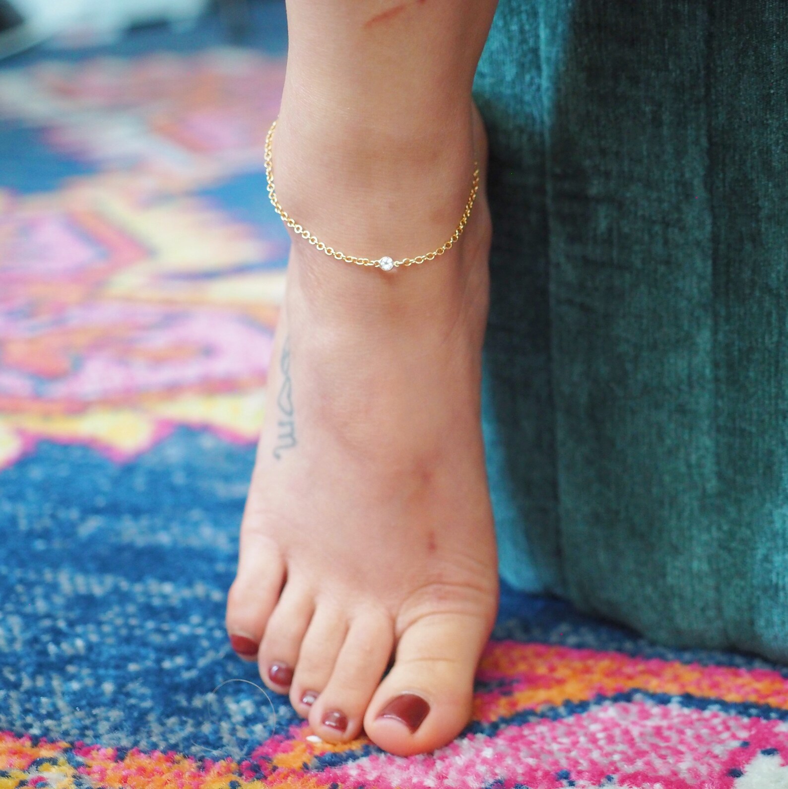 14k Gold Filled Anklet With 14k Solid Gold White Topaz Etsy