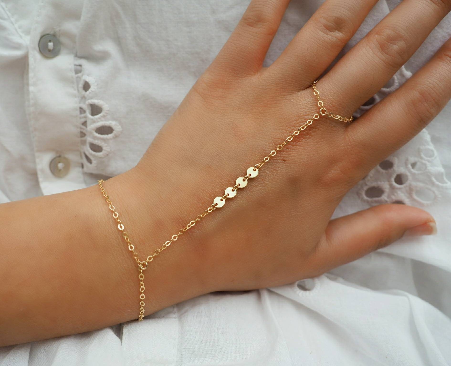 Dainty 14k Gold Filled Hand Piece With Tiny Coins Real Gold - Etsy