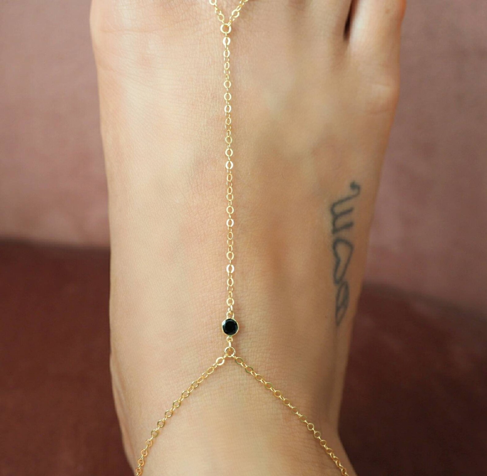 14k Gold Filled SPINEL Dainty Foot Piece Anklet | - Etsy