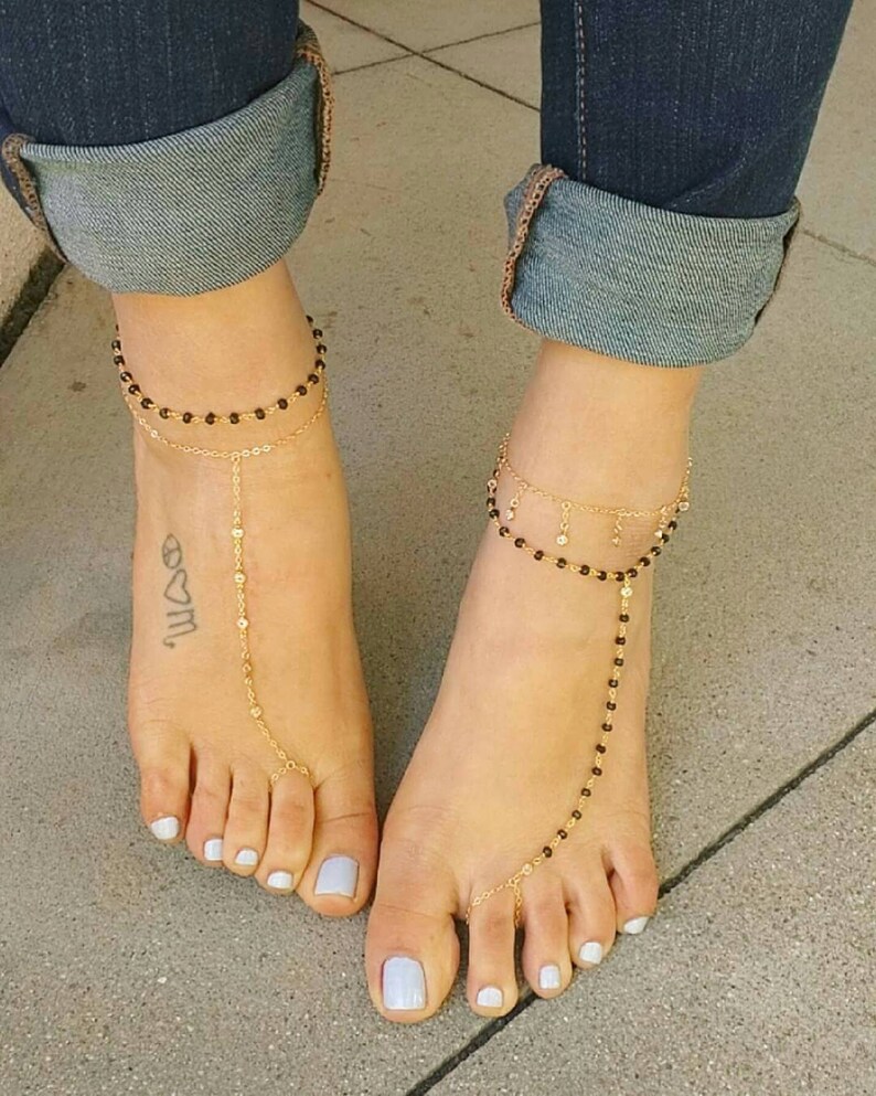 14k Gold Filled 5 Swarovski Crystals Dainty Anklet Foot Piece - Etsy