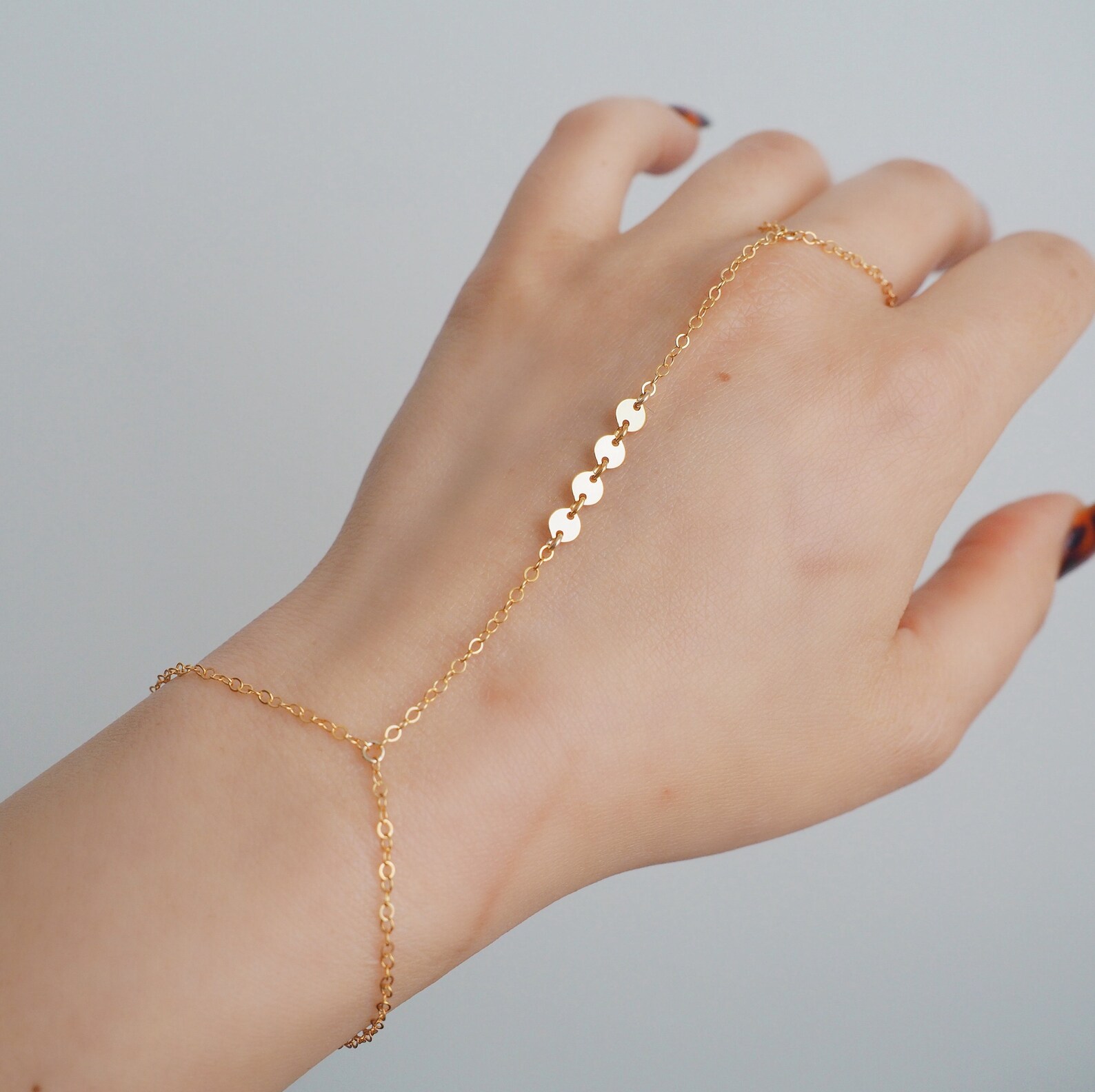 Dainty 14k Gold Filled Hand Piece With Tiny Coins | Real Gold Bracelet ...