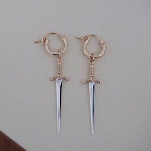 14k Gold Filled Hoops With Sword Charm | Sold as Pair - Etsy