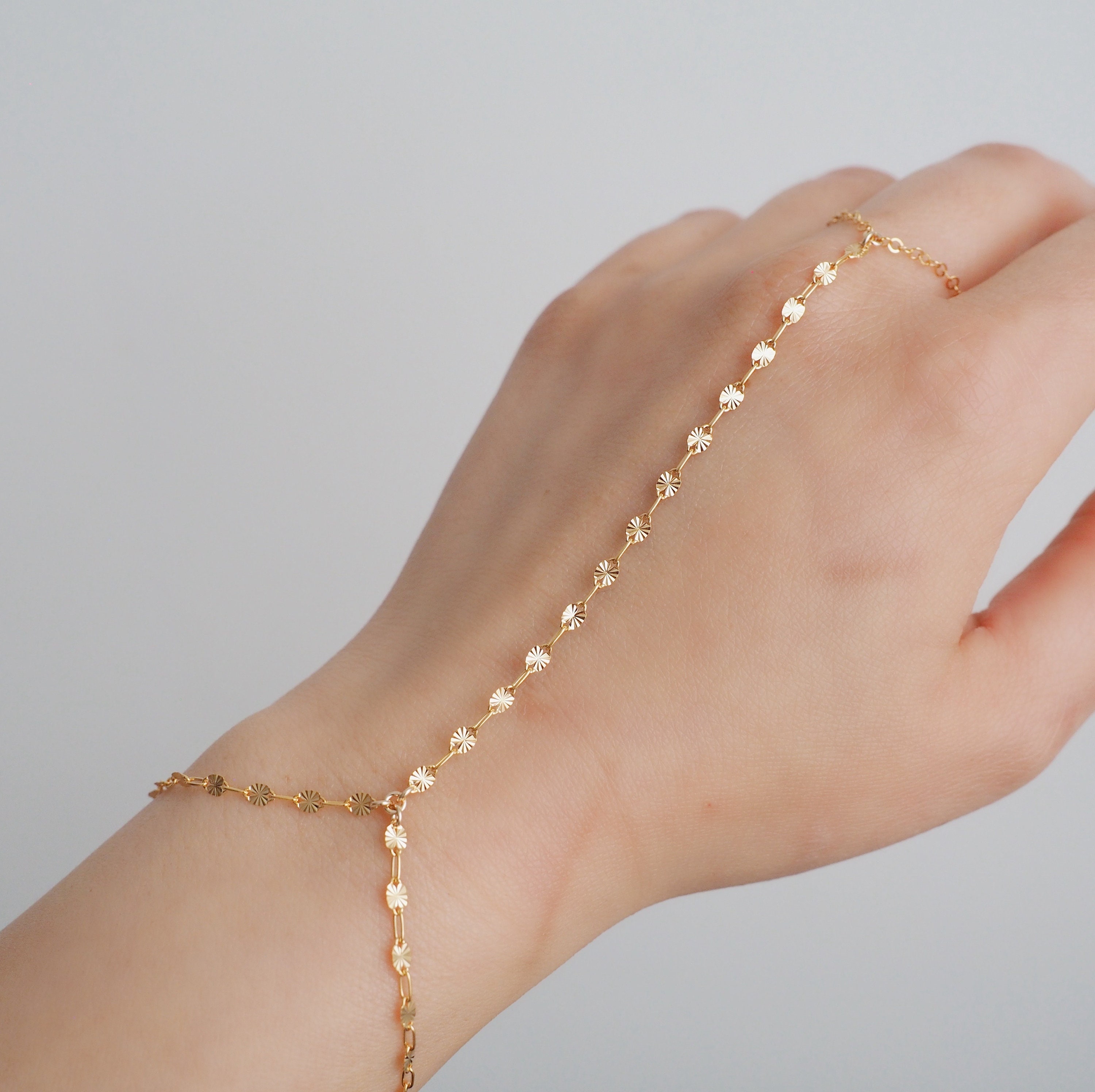14k Gold Filled Petite Sunburst Link Hand Chain - Etsy