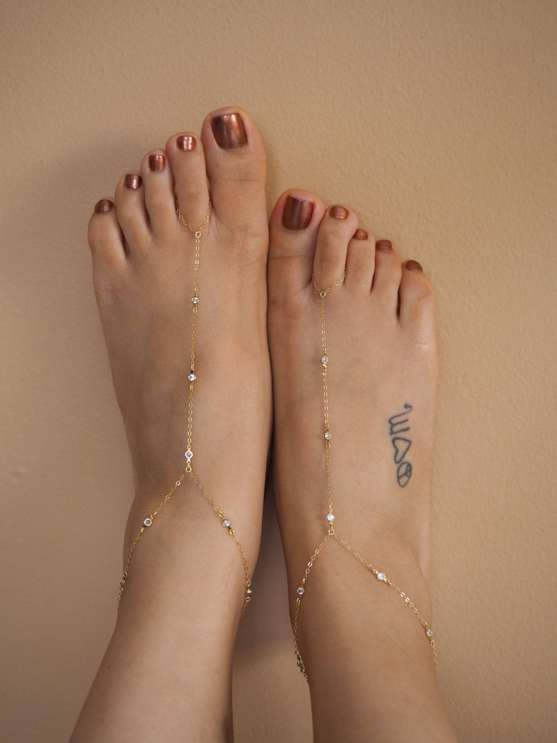 14k Gold Filled Tiny Swarovski Crystals Foot Piece Anklet | Etsy