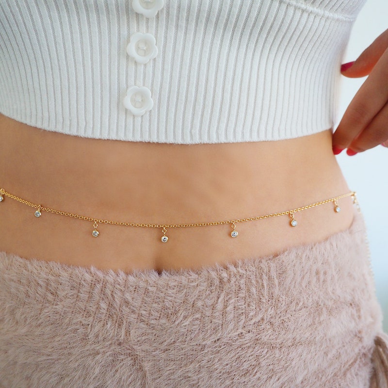 14k Gold Belly Chain - Etsy