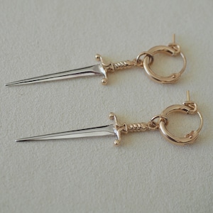 14k Gold Filled Hoops With Sword Charm | Sold as Pair - Etsy