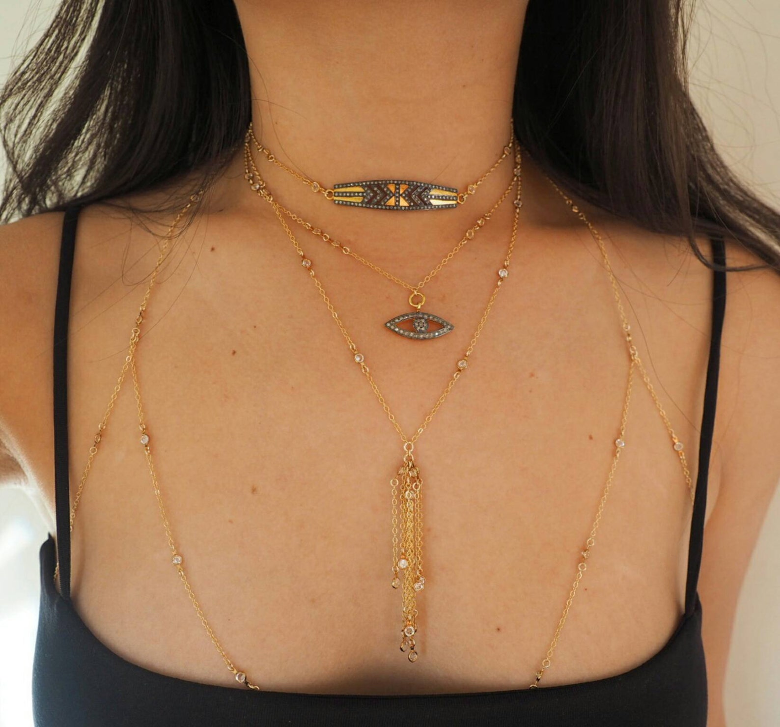 14k Gold Filled CZ Diamonds Halter Top Body Chain Chain | Etsy