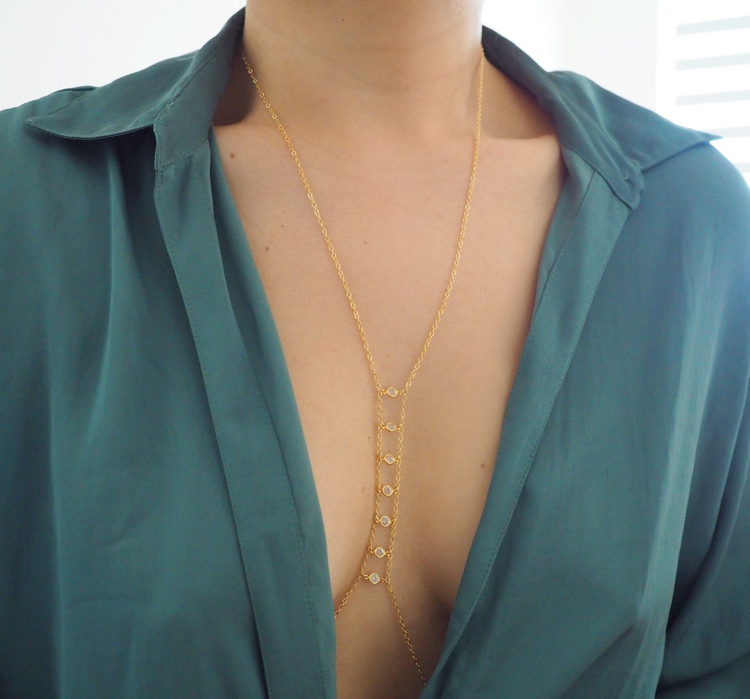 14k Gold Filled With Swarovski Crystals Ladder Body Chain Etsy