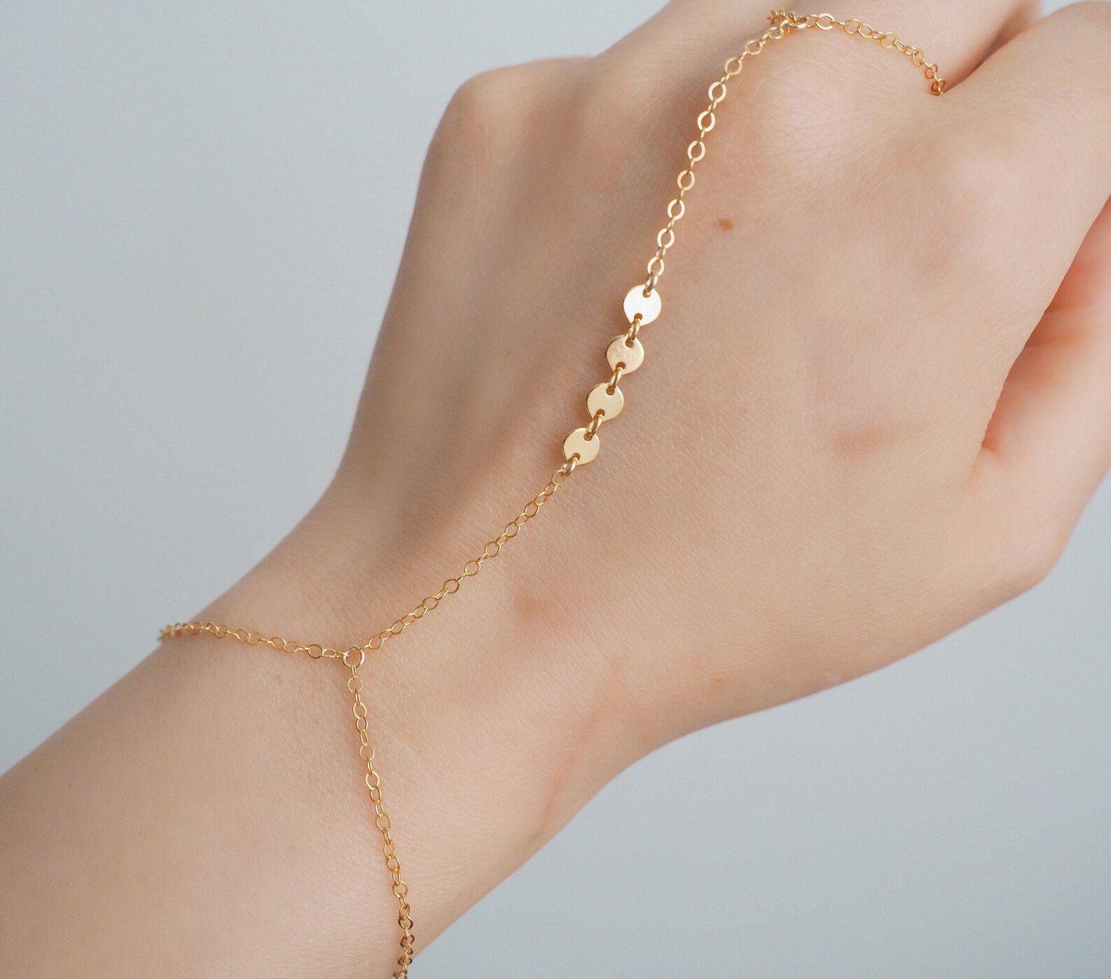 Dainty 14k Gold Filled Hand Piece With Tiny Coins | Real Gold Bracelet ...
