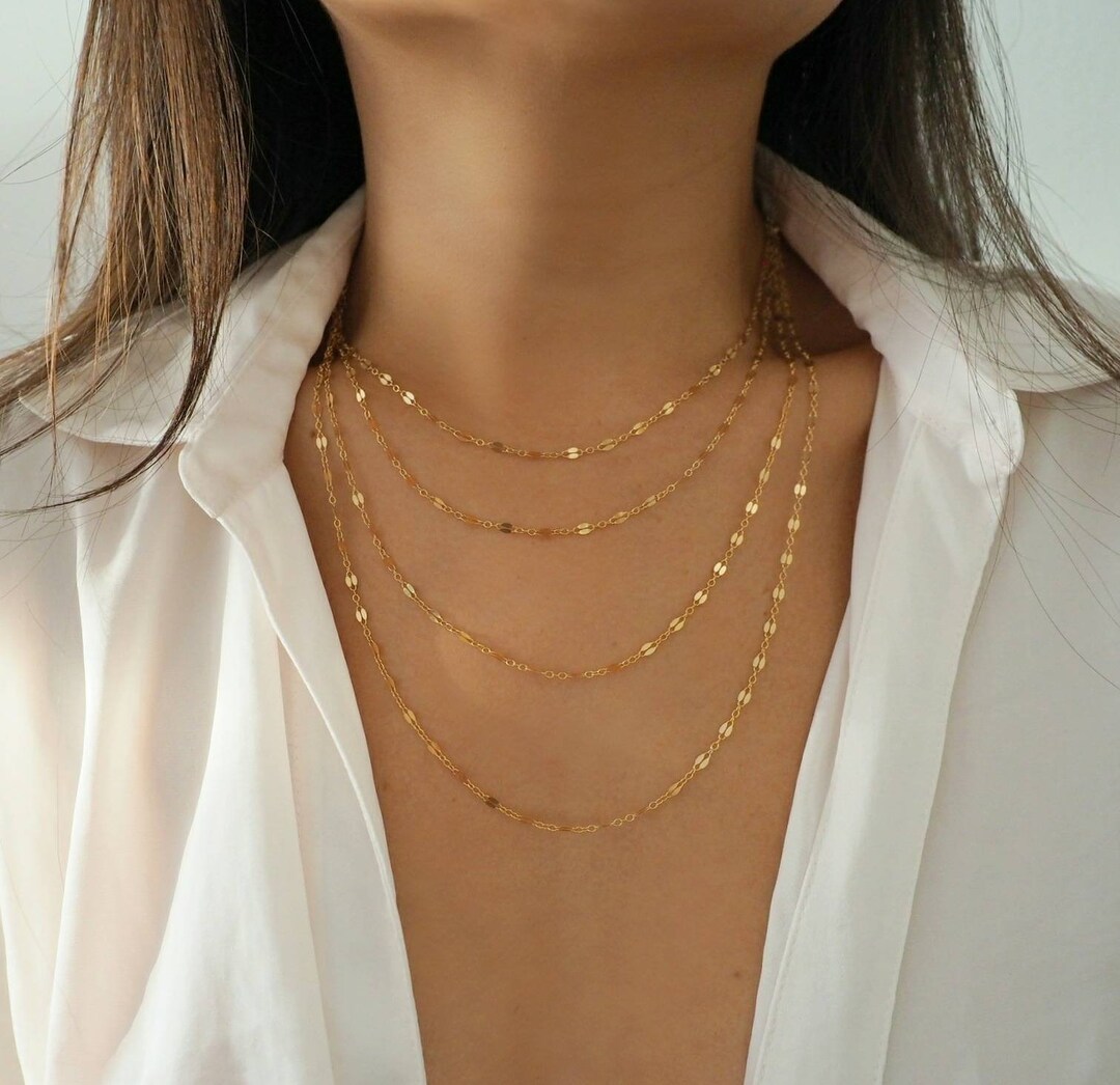 14k Gold Filled Sparkle Bar Chain Multi Strand Necklace | Real Gold ...