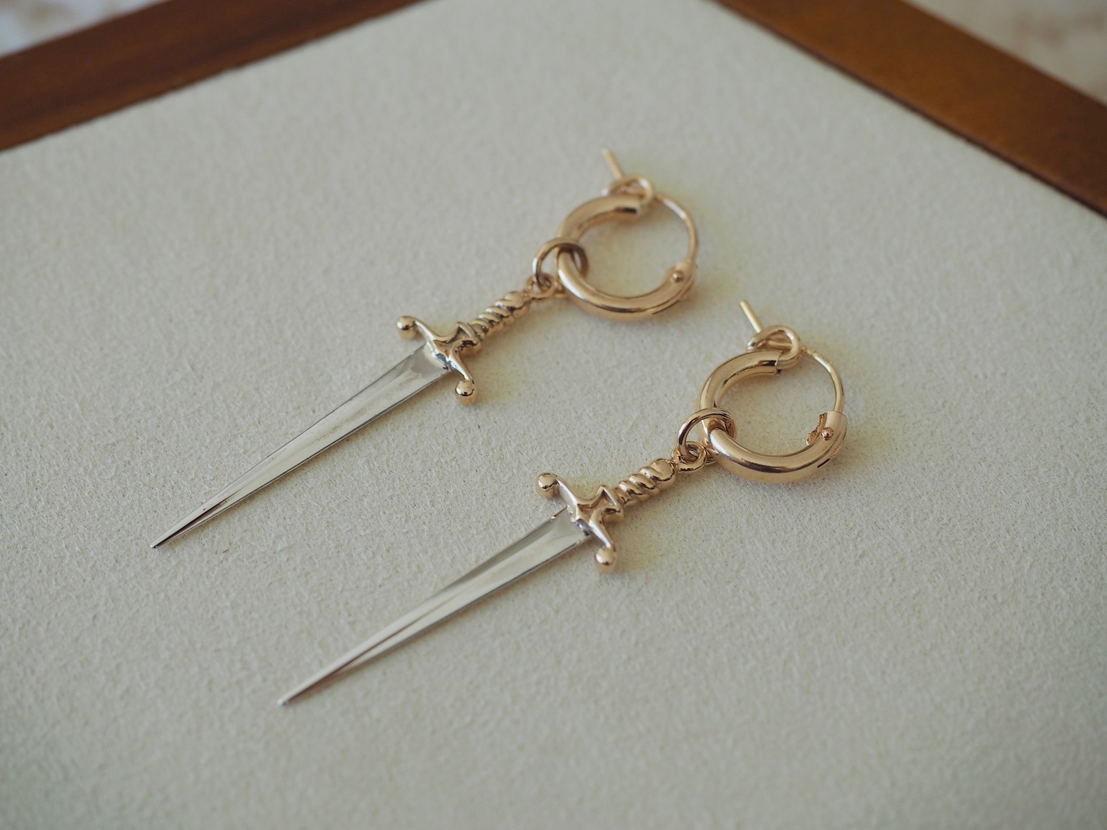 14k Gold Filled Hoops With Sword Charm | Sold as Pair - Etsy