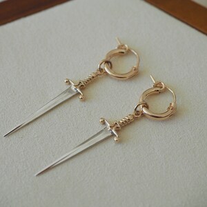 14k Gold Filled Hoops With Sword Charm | Sold as Pair - Etsy