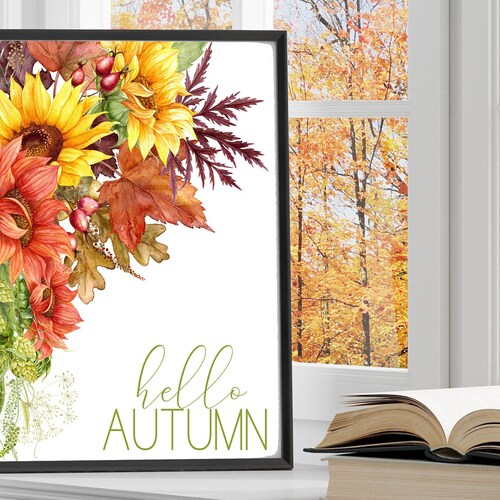 Welcome Fall Printable Wall Art Fall Leaves Sign 5x7 8x10 - Etsy
