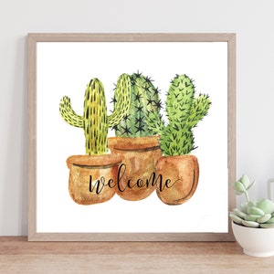 Welcome Cactus Trio SQUARE Printable Succulent Wall Art Cactus ...