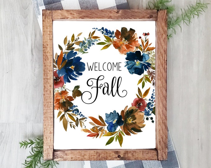 Welcome Fall Printable Wall Art Floral Wreath Sign 5x7 8x10 | Etsy