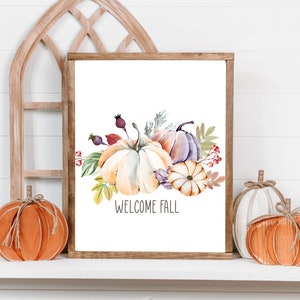 Welcome Fall Printable Sign Pumpkin Vignette Wall Art Autumn Decor Fall ...