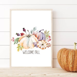 Welcome Fall Printable Sign Pumpkin Vignette Wall Art Autumn Decor Fall ...