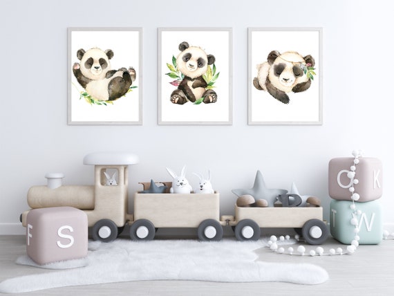 Panda Bear Printable Set Wildlife Nursery Wall Art Set of 3 | Etsy