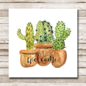 Welcome Cactus Trio SQUARE Printable Succulent Wall Art Cactus ...