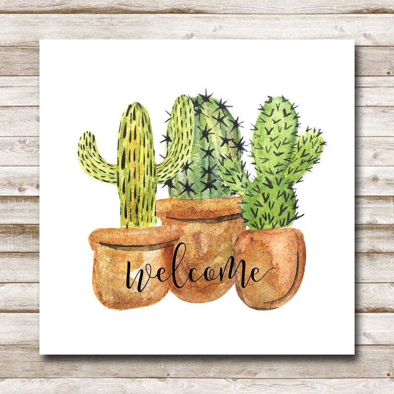 Welcome Cactus Trio SQUARE Printable Succulent Wall Art Cactus | Etsy