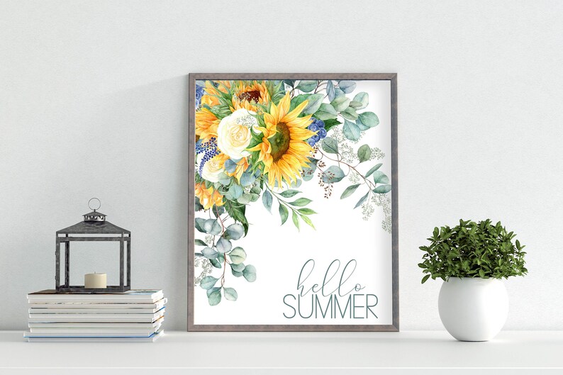 Hello Summer Printable Wall Art Summer Decor Sunflower Sign - Etsy