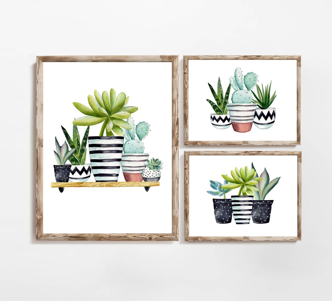 Potted Succulent Prints | Set of 3, Botanical Gallery Wall Art ...