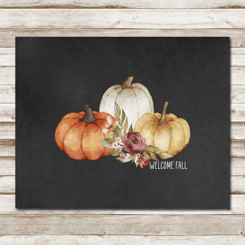 Welcome Fall Printable Sign Rustic Pumpkin Wall Art Autumn - Etsy