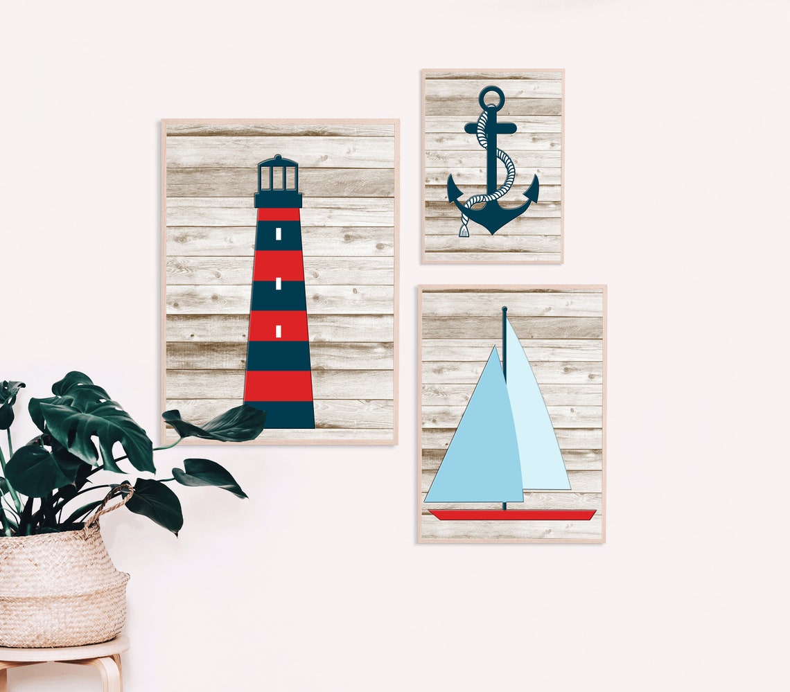Nautical Printable Nautical Wall Art Set Beach House Signs - Etsy