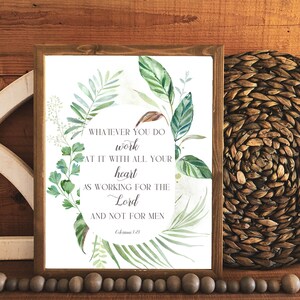 Colossians 3:23 Printable Wall Art Scripture Sign Botanical Frame Decor ...