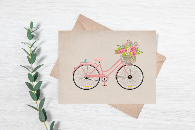 Bicycle Printable Pink Bike Art Flower Basket Nursery Teen Etsy