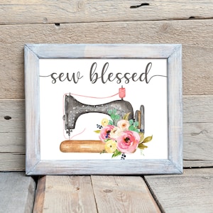 Sew Blessed Floral Sewing Machine Printable Sewing Print Craft Room ...