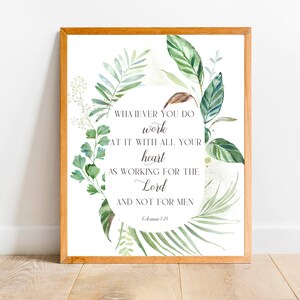 Colossians 3:23 Printable Wall Art Scripture Sign Botanical Frame Decor ...