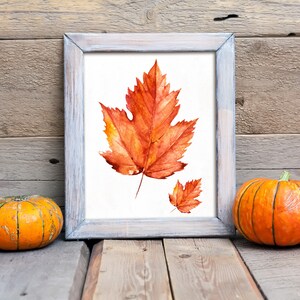 Autumn Leaves Printable Fall Wall Art Autumn Sign Red Orange Maple ...