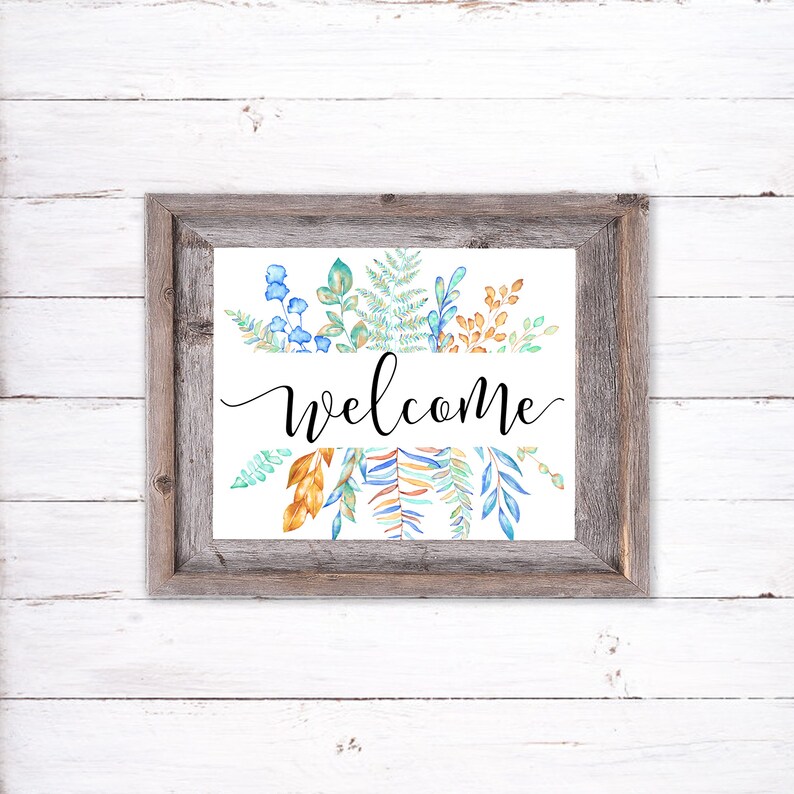 Welcome Printable Woodland Wall Art Home Office Decor Ferns Leaves ...
