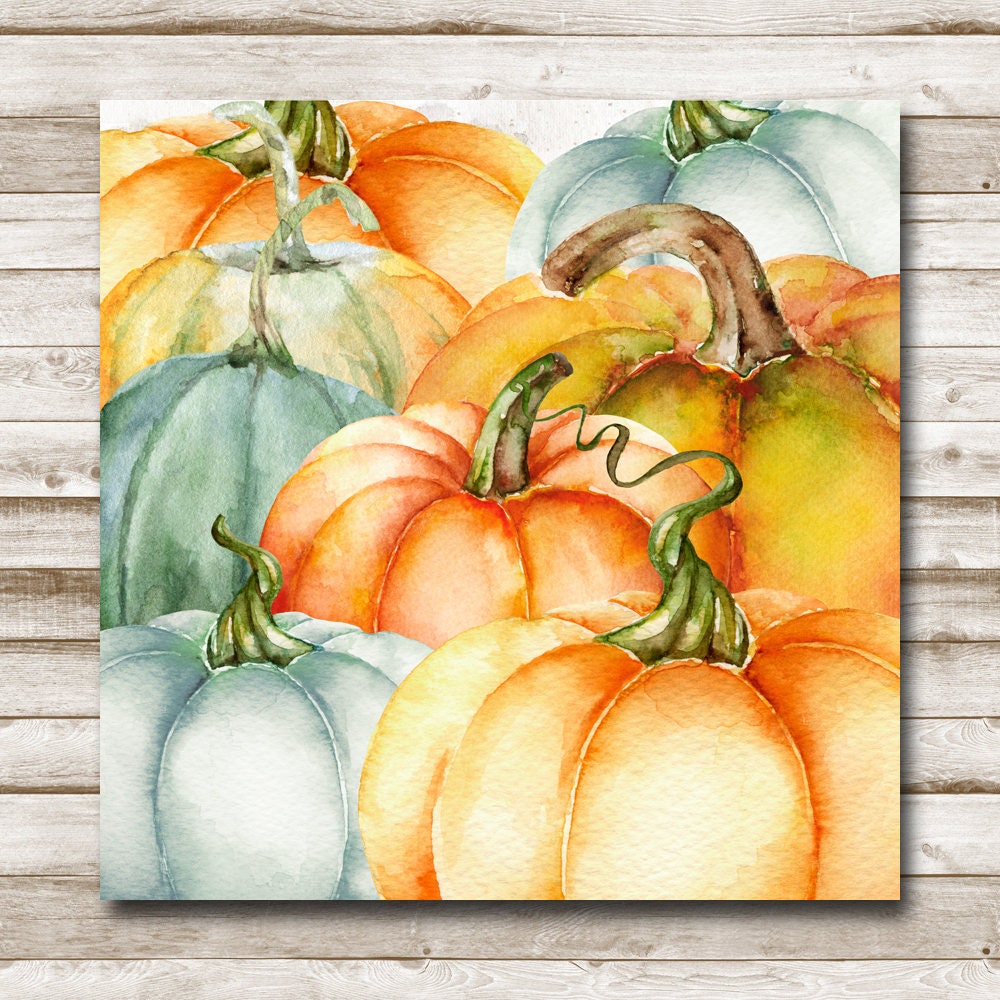 Pumpkin Collage SQUARE Printable Watercolor Fall Home Decor | Etsy