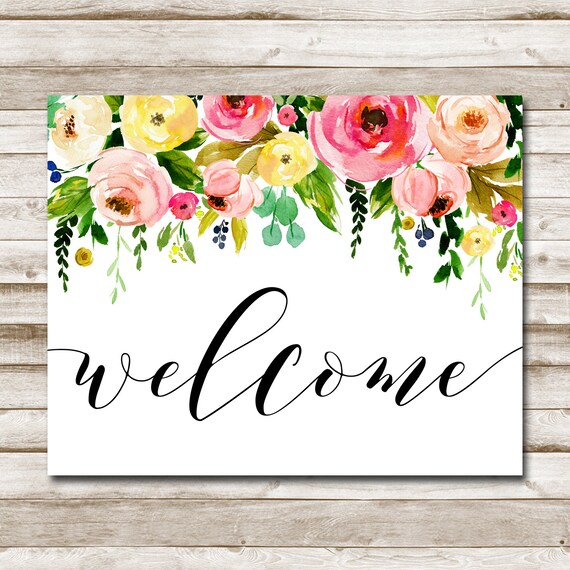 Welcome Printable Flower Print 5x7 8x10 11x14 16x20 24x36 | Etsy